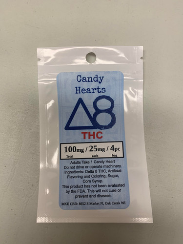 Delta 8 Candy Hearts, 100mg, 4pc | Landright's Botanical Healing Center