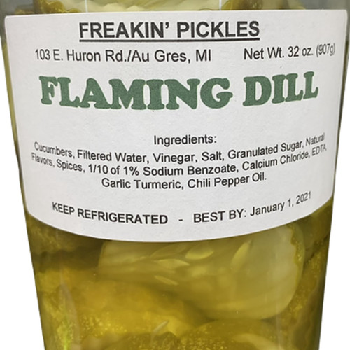 Flaming Dill Pickles Made in Michigan 32 oz | meat shop canton