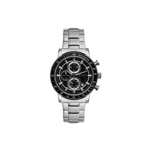 men's Stainless steel tachymeter watch with black dial and stainless ...