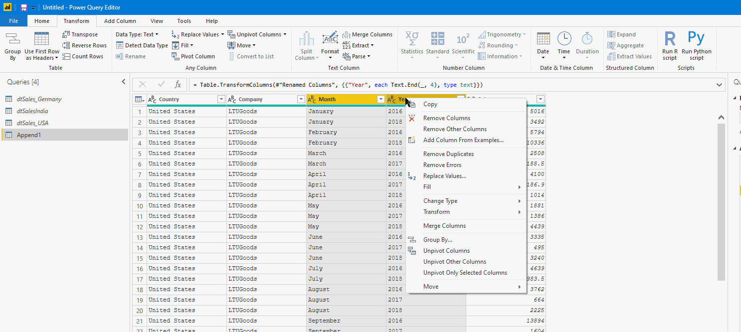 Table Date Transformations Using Power Query
