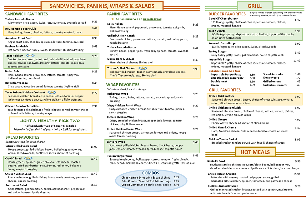 MENU | Skyline Deli & Cafe