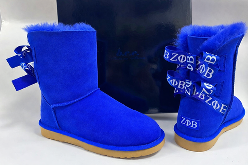 ΖΦΒ Blue Suede/Wool Boots | b.c.e. Custom Shoes
