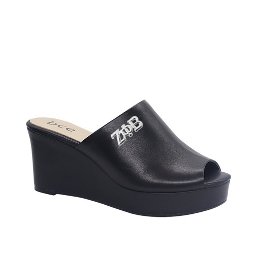 ΖΦΒ Black Genuine Leather Wedges with silver embedded buckle | b.c.e ...