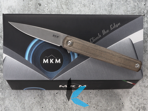 Used MKM Zieba Flame Light Executive Flipper Knife Green Canvas Micarta ...