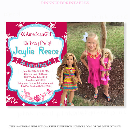 American Girl Birthday invitation Dolls invitation | pink-nerd-printables