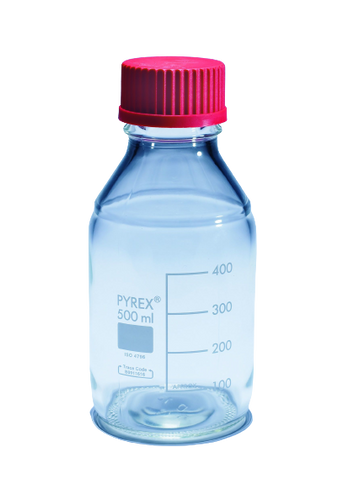 PYREX BOTTLE, MEDIA-LAB, WITH HIGH TEMP RED CAP AND POURING RING, GL 25 ...