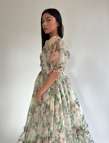 Selkie Garden Roses Silk Gause Ritz Gown | Once Twice