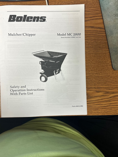 Bolens MC2800 Chipper Manual | Sam's Bolens, LLC