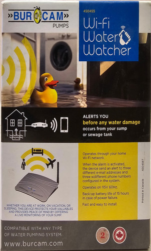 BURCAM 450455 Wifi Watcher Pompe de puisard de sous-sol Alarme de niveau d'eau | Monsieur Bricole