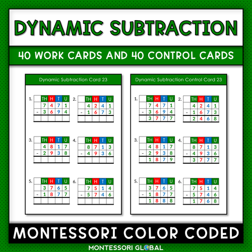Montessori Math Dynamic Subtraction Printable Task Cards | Montessori ...