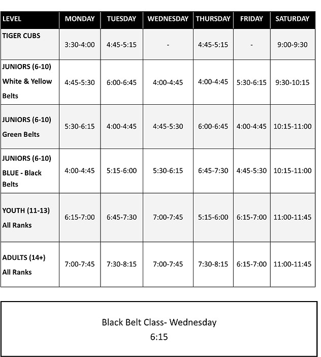 Tiger-Rock Martial Arts - Class Schedule