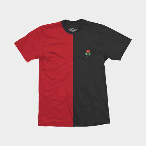 Black & Red Split "Rose" Embroidered T-Shirt | Eighty Eight Brand