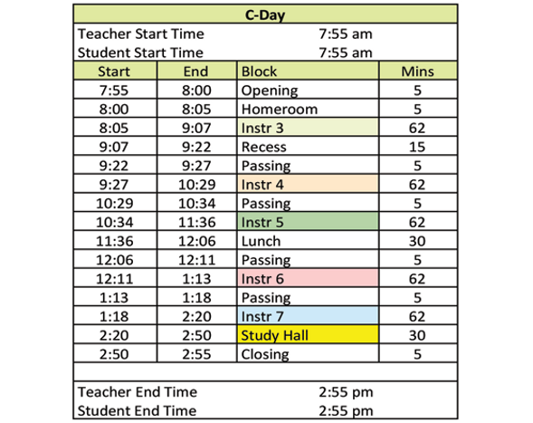 BELL SCHEDULE - Original | castle-high-school