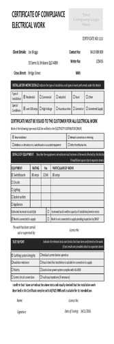 Certificate of Compliance Electrical Work | tradiesrescue