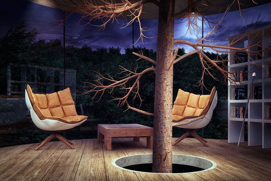 Residential architecture. Built around a tree?