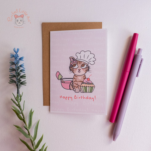 Happy Birthday - Baker Cat Card | Purrfect Little Art