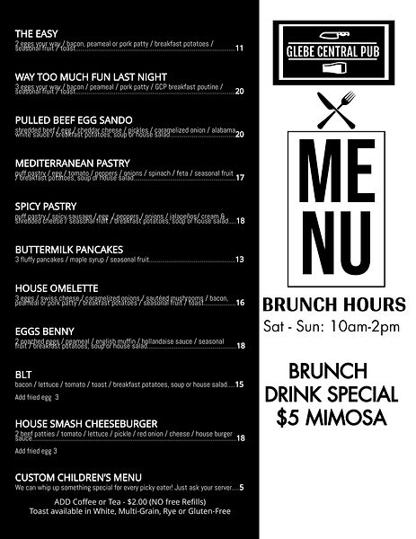 GCP MENUS | Glebe Central Pub