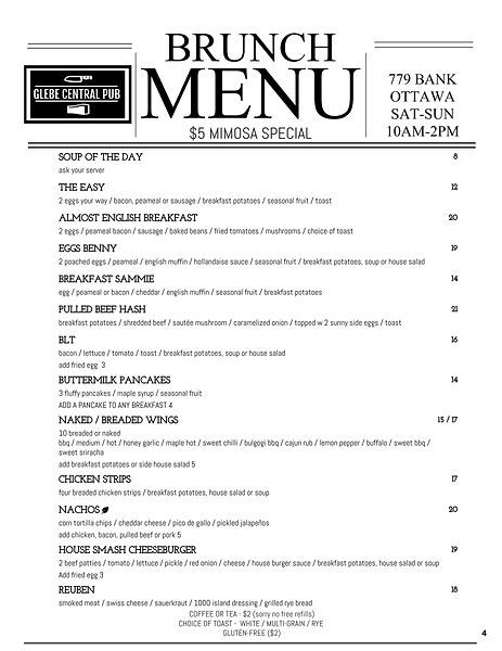 GCP MENUS | Glebe Central Pub