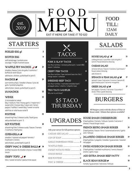 GCP MENUS | Glebe Central Pub