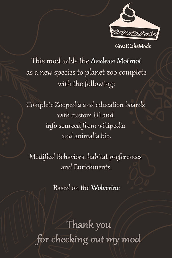 Andean Motmot - New Species (1.16) at Planet Zoo Nexus - Mods and community