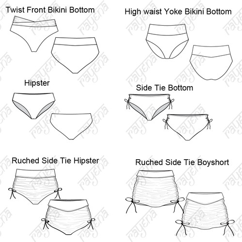 Swimwear Bottoms Fashion Flat Template - ADOBE ILLUSTRATOR | rayena