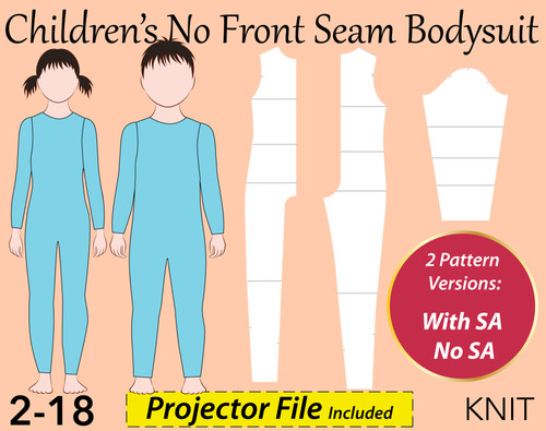 Children's No Front Seam Bodysuit Block Sewing Pattern Sizes 2-18 | rayena