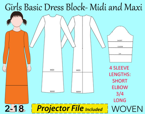 Girl's Basic Woven Dress Block Sewing Pattern Sizes 2-18 | rayena