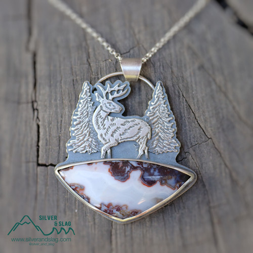 Mojave Desert Agate in Sterling Silver Forest Scene Statement Necklace ...