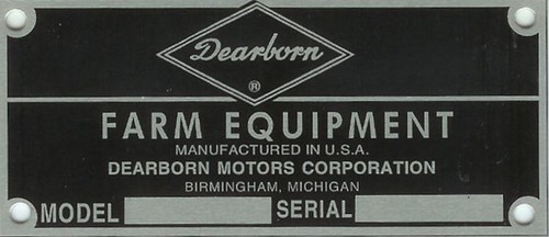 Dearborn Implement Model-Serial Plate. Includes drive screws. | S&R ...