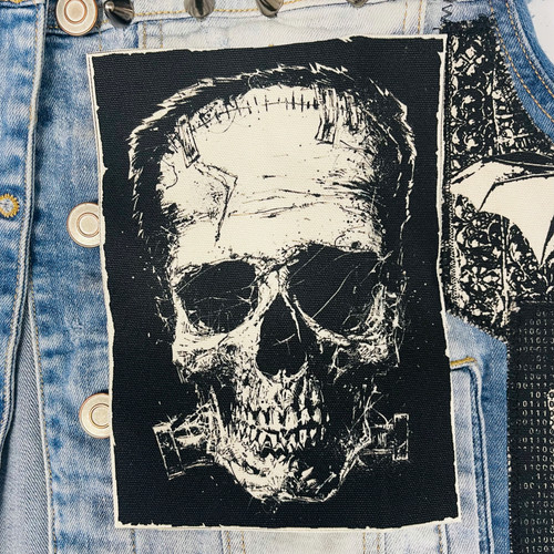 Frankenskull Black and White Canvas Patch | Lewis Mayhem