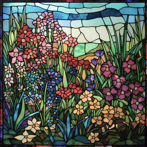 Stained Glass Effect Static Window Cling/Privacy Film - Summer Garden ...