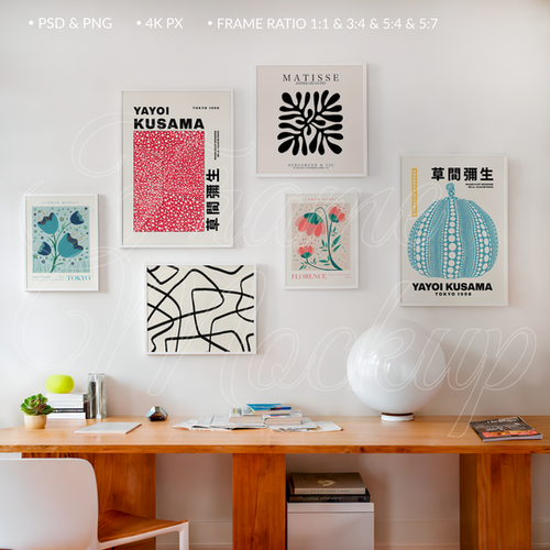 White Frames Mockup for Poster Gallery Wall in a study room in a ...