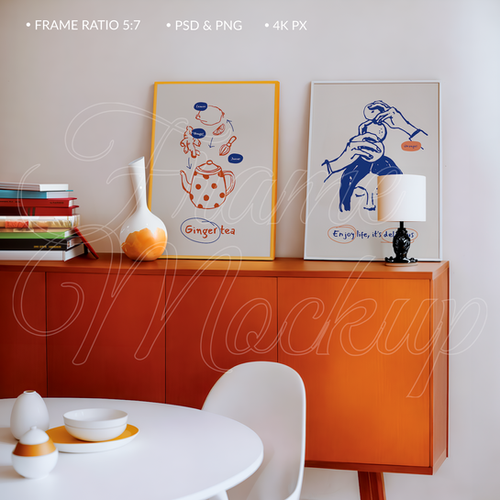 Two Frames Mockup for Poster Ratio 5x7 in a wooden cabinet with books ...