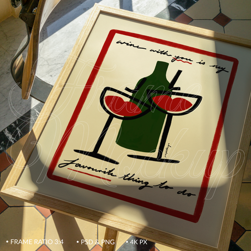 Wooden Frame Close-up Mockup for Poster Ratio 3x4 on the chair with a ...