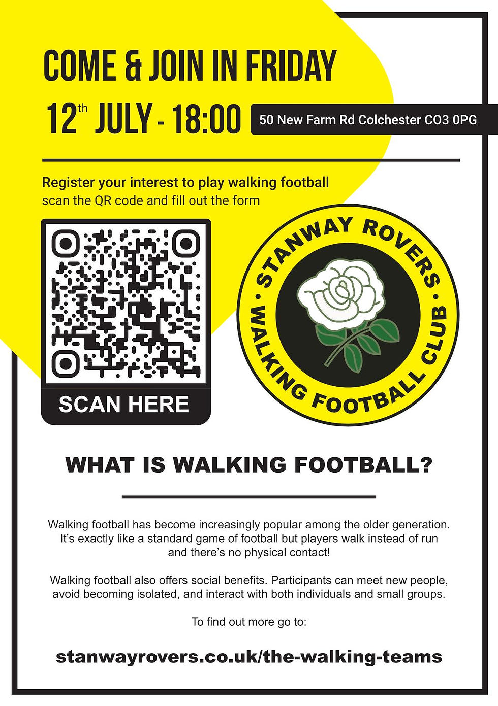 WALKING FOOTBALL OPEN DAY - 12th July, 6pm