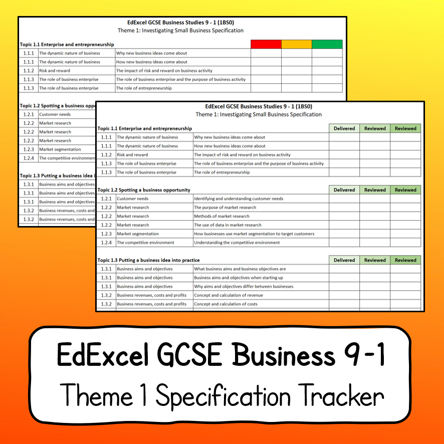 EdExcel GCSE Business Studies Theme 1 Specification Tracker | Mean Business EdExcel GCSE Business Studies Theme 1 Specification Tracker | Mean Business