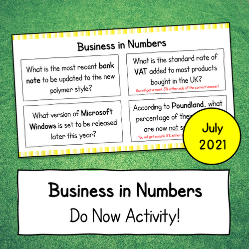 Business in Numbers Do Now Activity (July 2021) | Mean Business