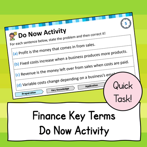 Finance Key Terms Do Now Activity | Mean Business