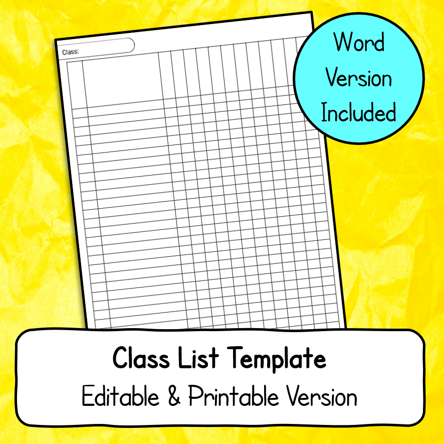 Class List Template (Printable / Editable Versions) | Mean Business