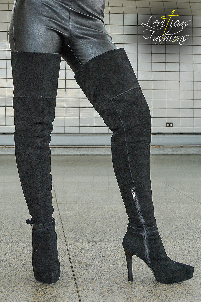 BLACK SUEDE 2.5 PLATFORM HIGH-RIZE THIGH BOOTS | women's fashion