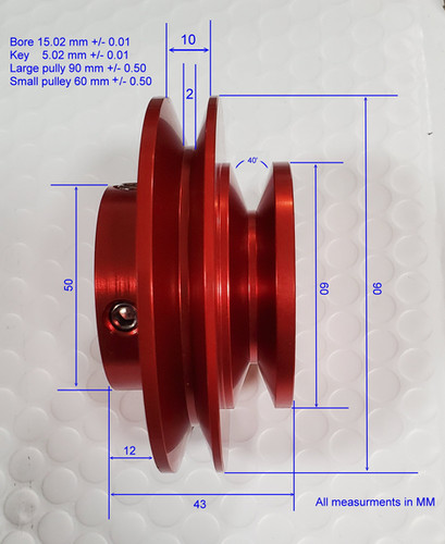 Metric Stepped Pulley for 10 mm wide belts. 15 mm bore, 5 mm key fits ...