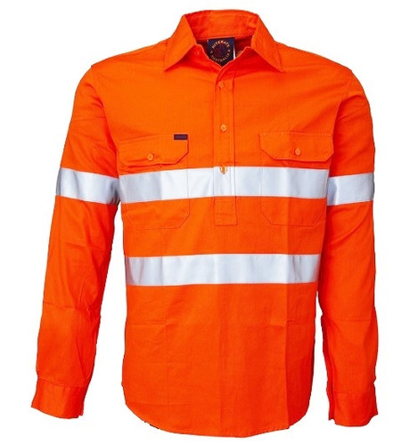 Closed Front Reflective Work Shirt - Orange | ozsafetyproducts