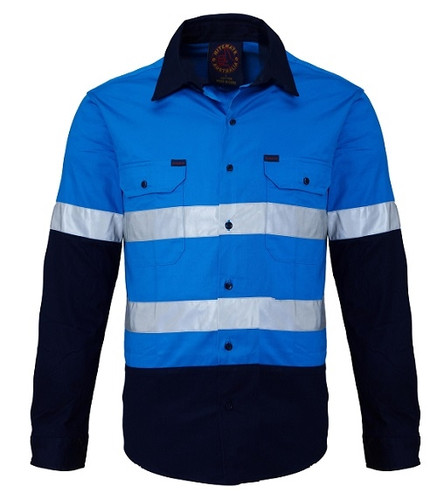 Ritemate Reflective Work Shirt Blue/Navy | ozsafetyproducts