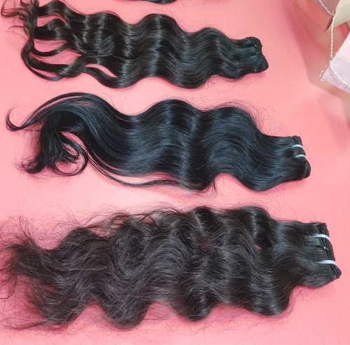 High-Quality Jet Black Raw Wavy Hair Extensions