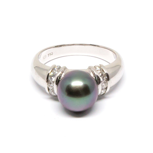 R33 Diamond Shoulder Black Pearl Ring | pakaspearls