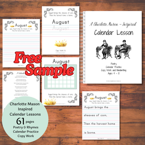 Sample Charlotte Mason Calendar Practice and Copywork - August ...