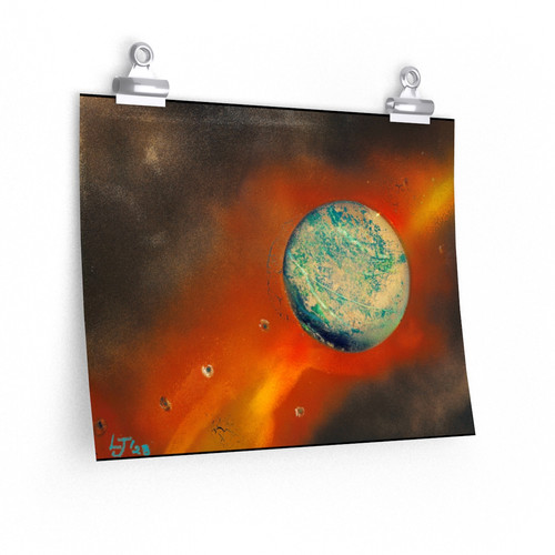 Turquoise planet with hues of fired beams Planet Premium Matte ...