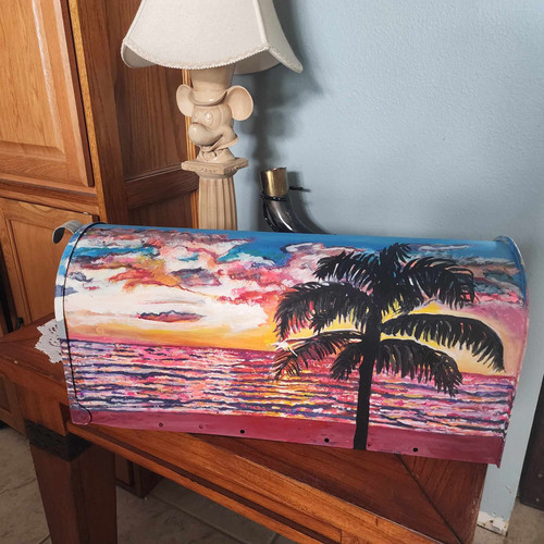 Handpainted Custom Tropical/Space Themed Mailbox one side | The Outer Moo