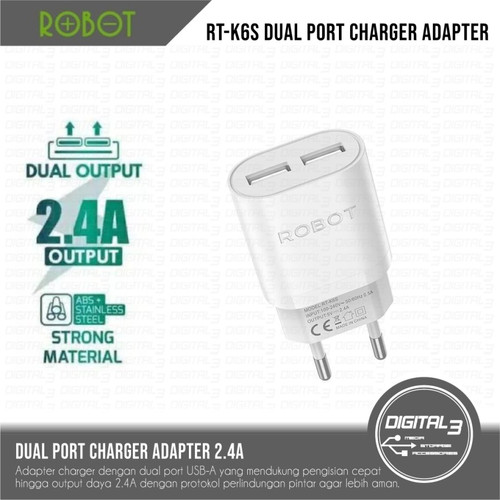 ROBOT RT-K6S Charger Adapter Dual Port Output USB-A 2.4A Fast Charging ...