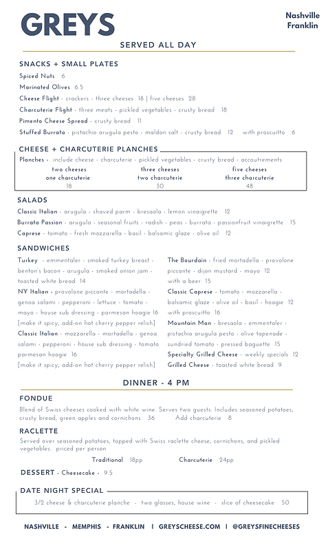 Franklin Menu | GREYS Fine Cheeses